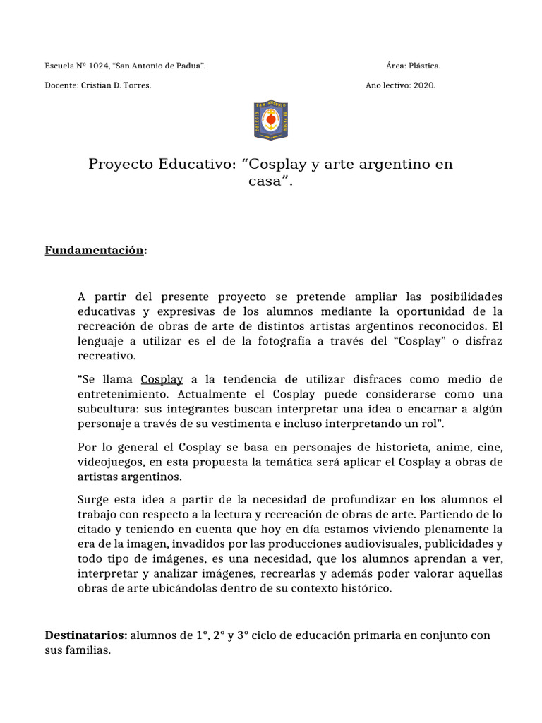 Proyecto Cosplay y Arte Argentino en Casa | PDF | Cosplay | Imagen