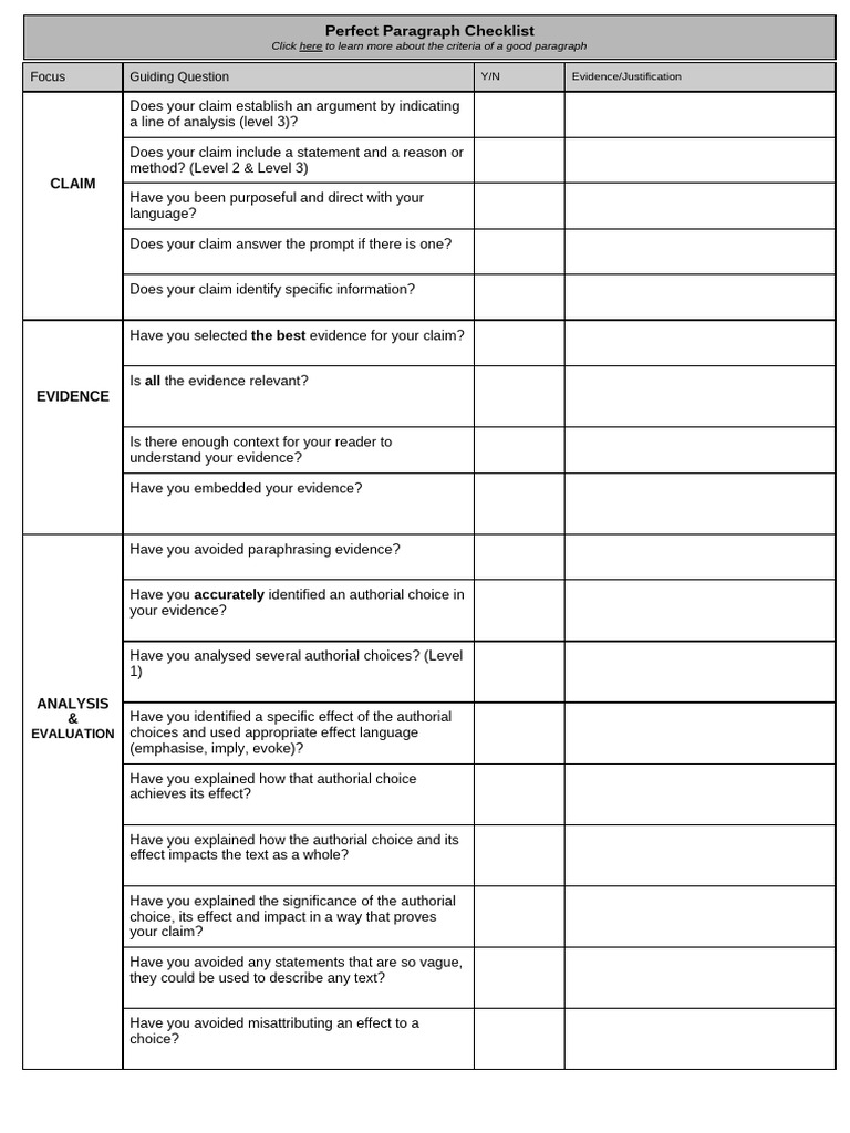 Perfect Paragraph Checklist | PDF | Argument | Logic