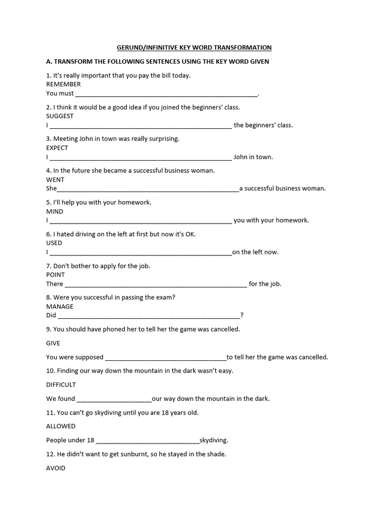 Gerund and Infinitive Sentence Transformations | PDF