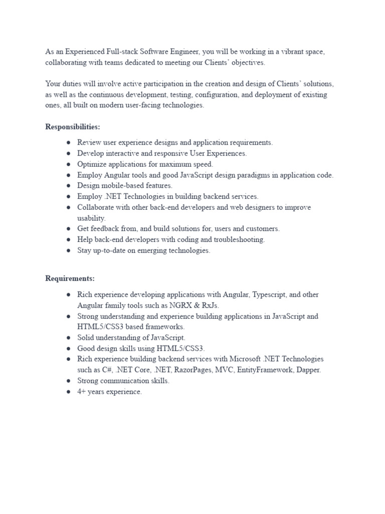 JD - Fullstack Software Engineer | PDF