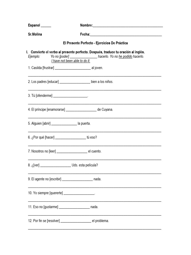 Ejercicios de Presente Perfecto en Español | PDF