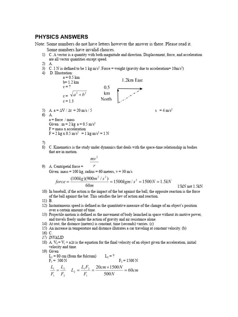 Physics Worksheets (FOR PRACTICE TEST) | PDF | Force | Acceleration
