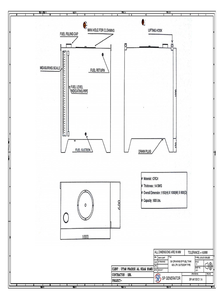 Fuel Tank 600 Ltr. Outdoor Type Drawing | PDF