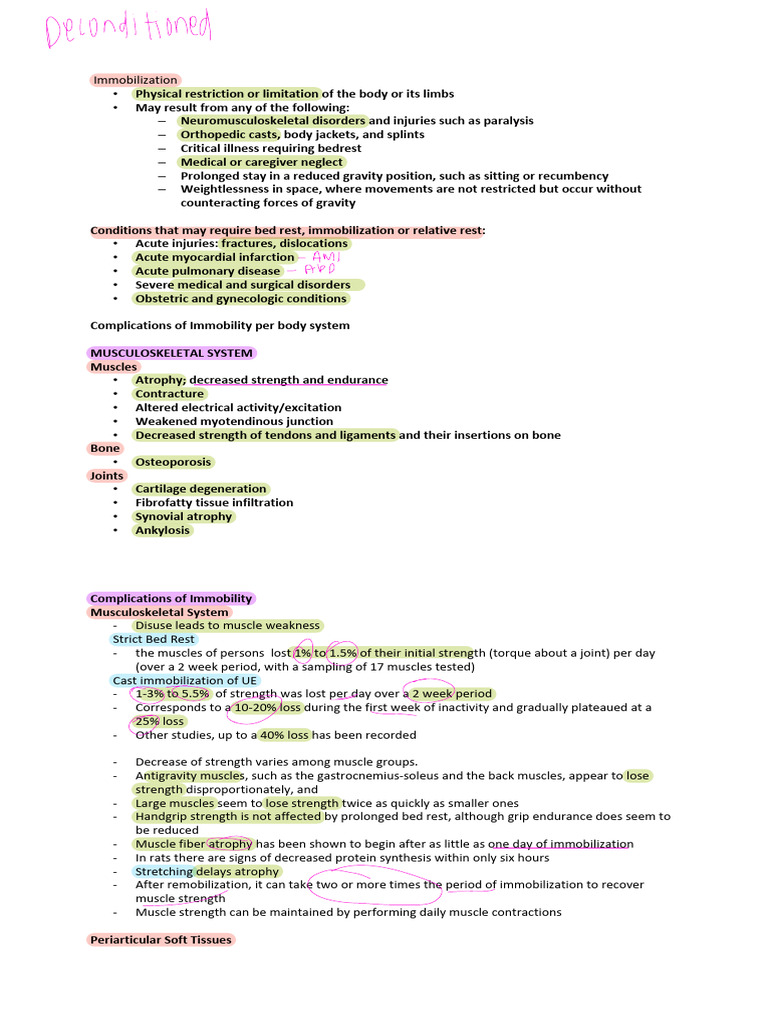 Deconditioning Immobilization Syndrome Student S Copy2 | PDF ...