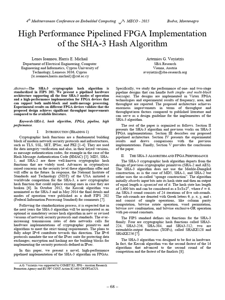 High Performance Pipelined FPGA Implementation of The SHA-3 Hash Algorithm | PDF | Cryptography ...