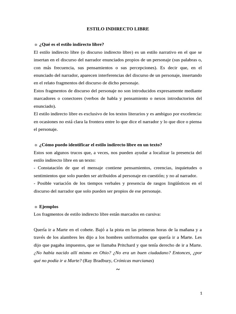 Guía del Estilo Indirecto Libre | PDF