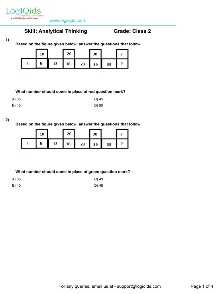 Class 2 - Worksheet No 1 - Analytical Thinking - Easy | PDF