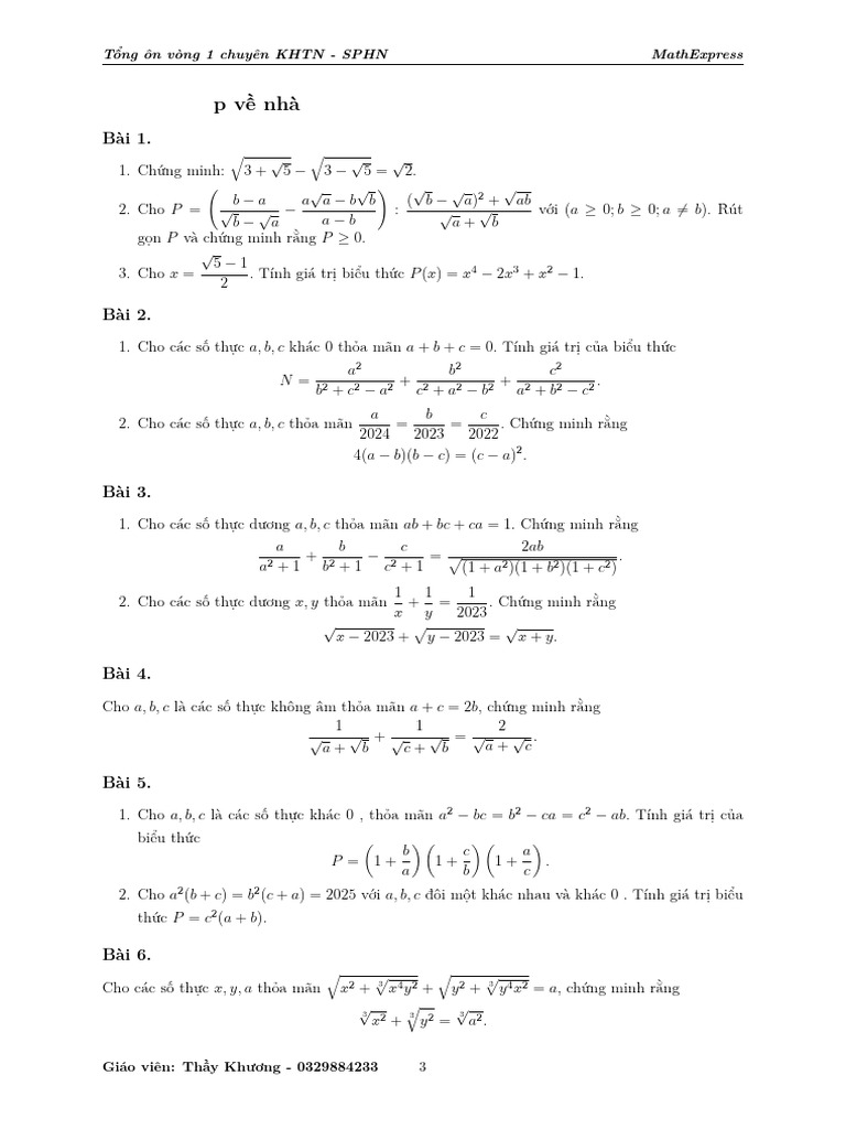 (9Z2) BTVN B1 - Biến đổi đại số | PDF