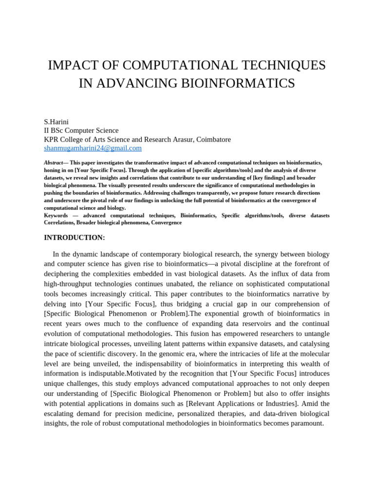 Impact of Computational Techniques in Advancing Bioinformati | PDF | Bioinformatics | Systems ...