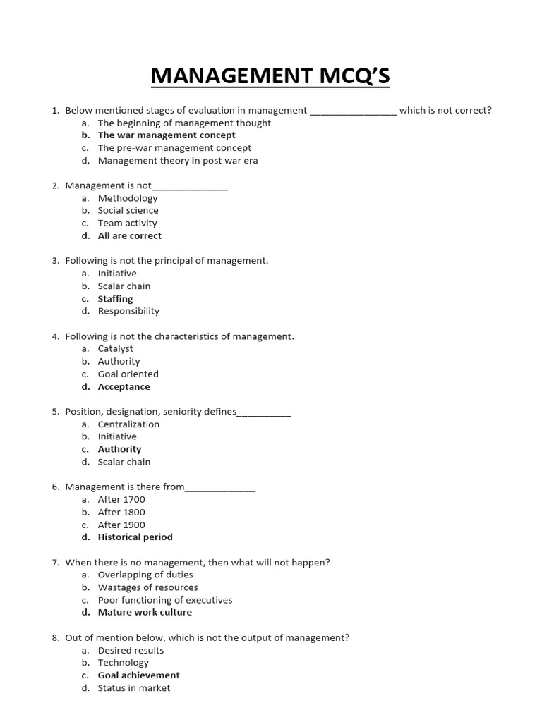Management MCQs Question Bank | PDF | Science | Human Resources