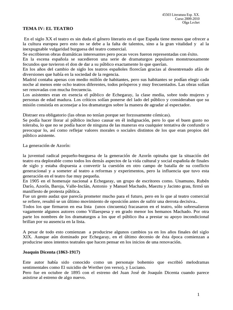 Teatro español del siglo XX: análisis crítico | PDF