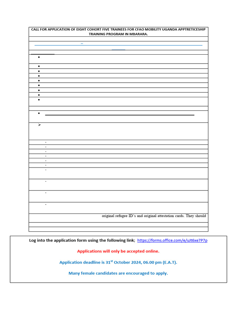 Call For Application For Cohort Five CFAO Motors Uganda Trainees | PDF | Auto Mechanic | Vehicles