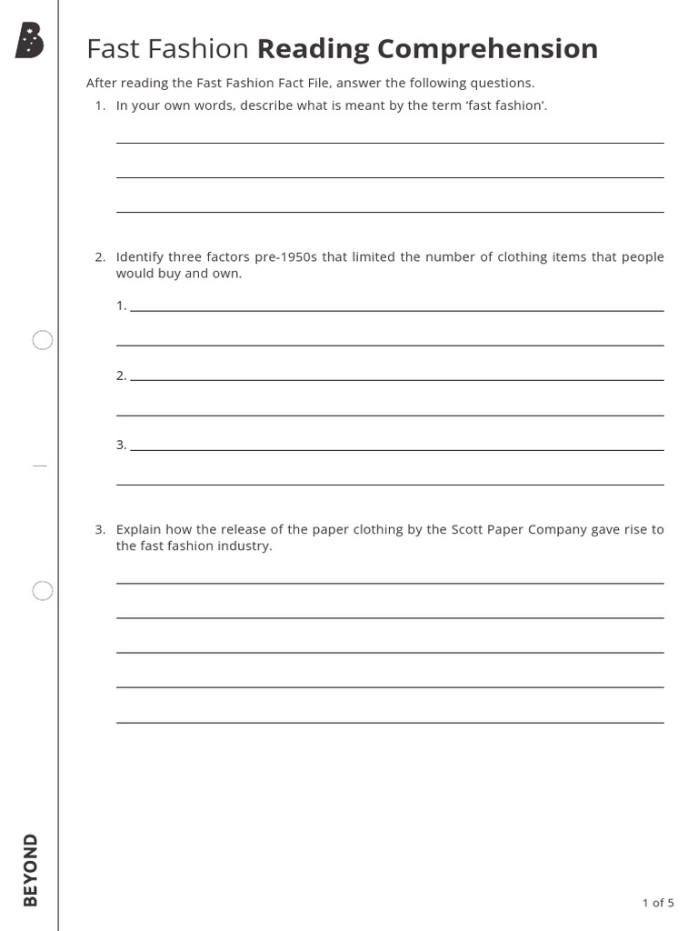 Fast Fashion: Reading Comprehension Guide | PDF | Sweatshop | Economies