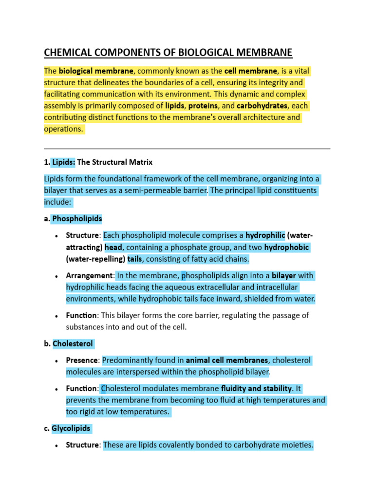 Chemical Components of Biological Membrane | PDF | Cell Membrane | Cell ...