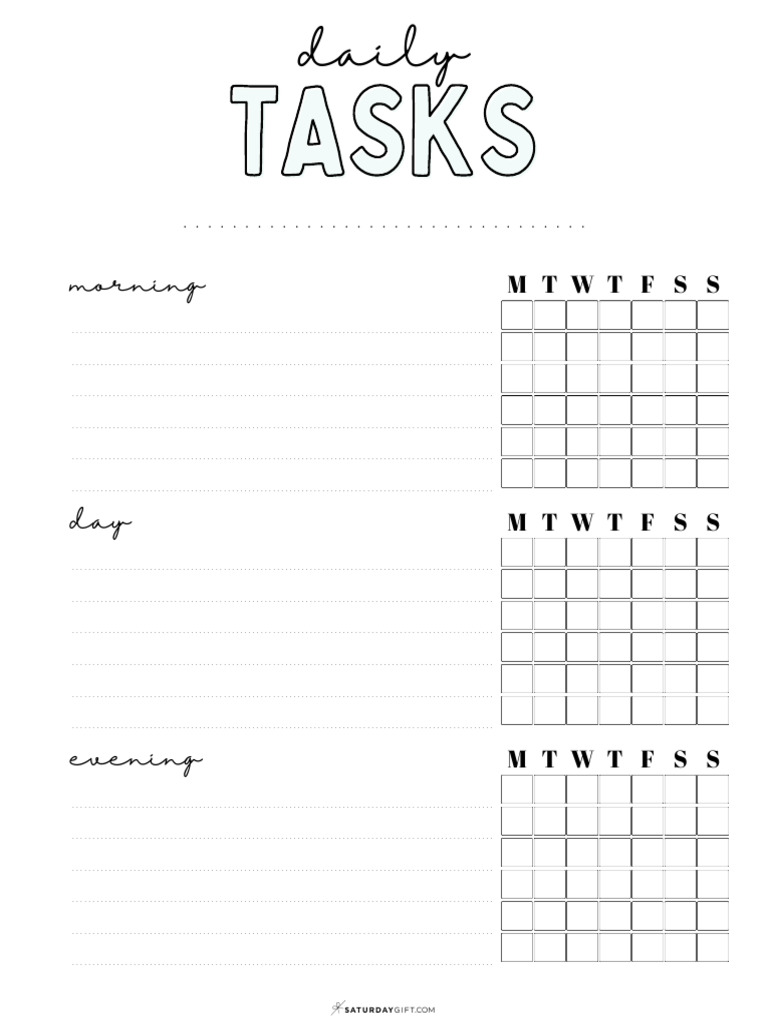 Daily Tasks Cute Daily to Do List Template SaturdayGift | PDF