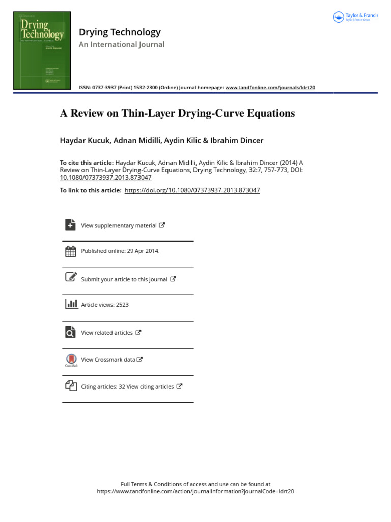 A Review On Thin-Layer Drying-Curve Equations | PDF | Errors And ...