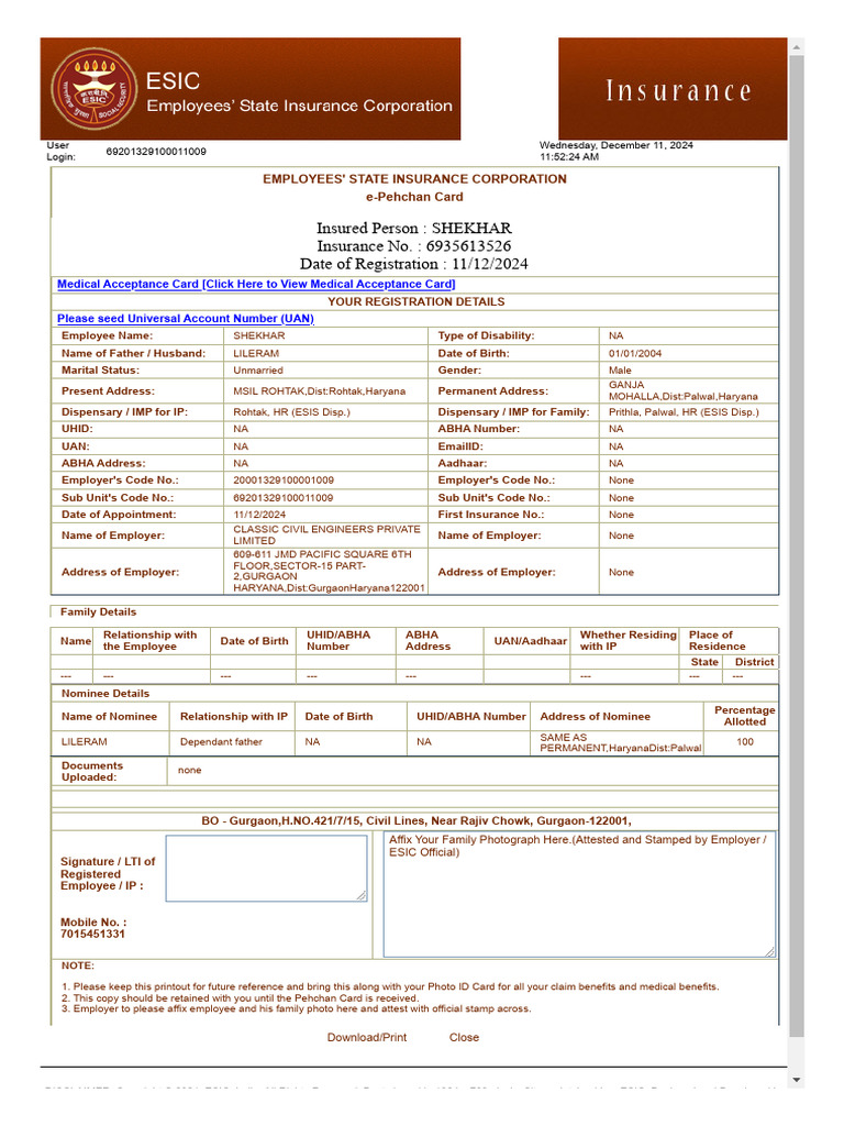 SHEKHAR ESIC NO | PDF | Authentication