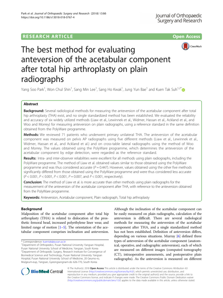 The Best Method For Evaluating Anteversion of The Acetabular Component ...