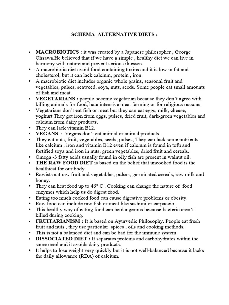 Schema Alternative Diets | PDF