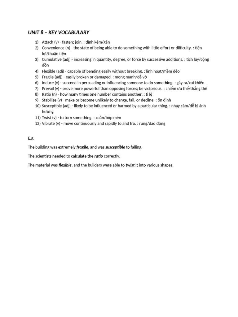 UNIT 8 - Vocab | PDF