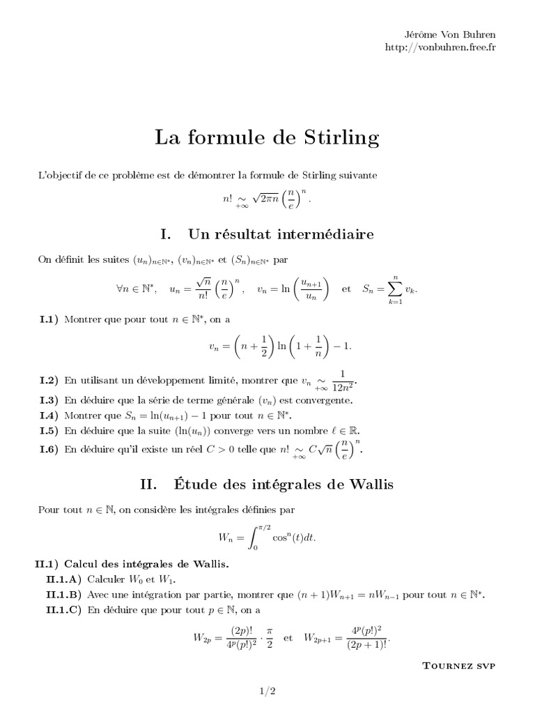 Démonstration de la formule de Stirling | PDF | Analyse mathématique ...