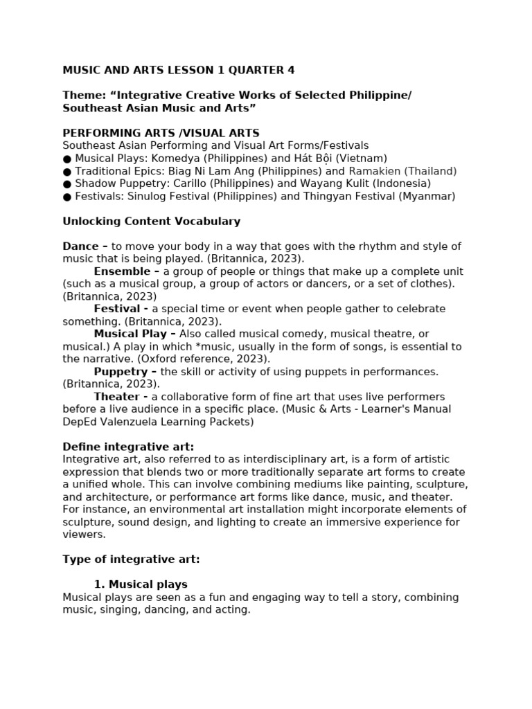 Music and Arts 7 Lessson 1 Q4 | PDF | Performing Arts | Entertainment