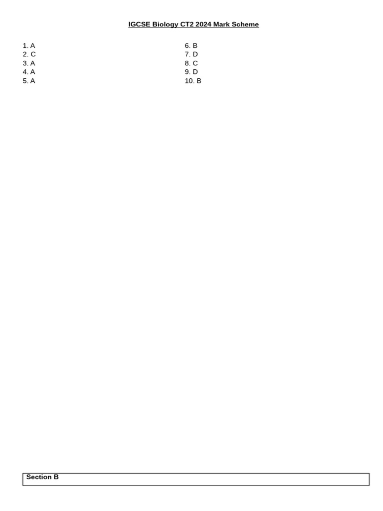 IGCSE Biology CT2 2024 Mark Scheme-1 | PDF