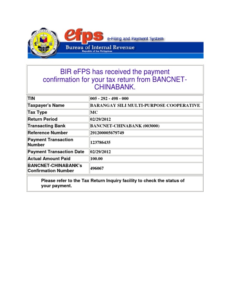 Bir Efps Receipt | PDF