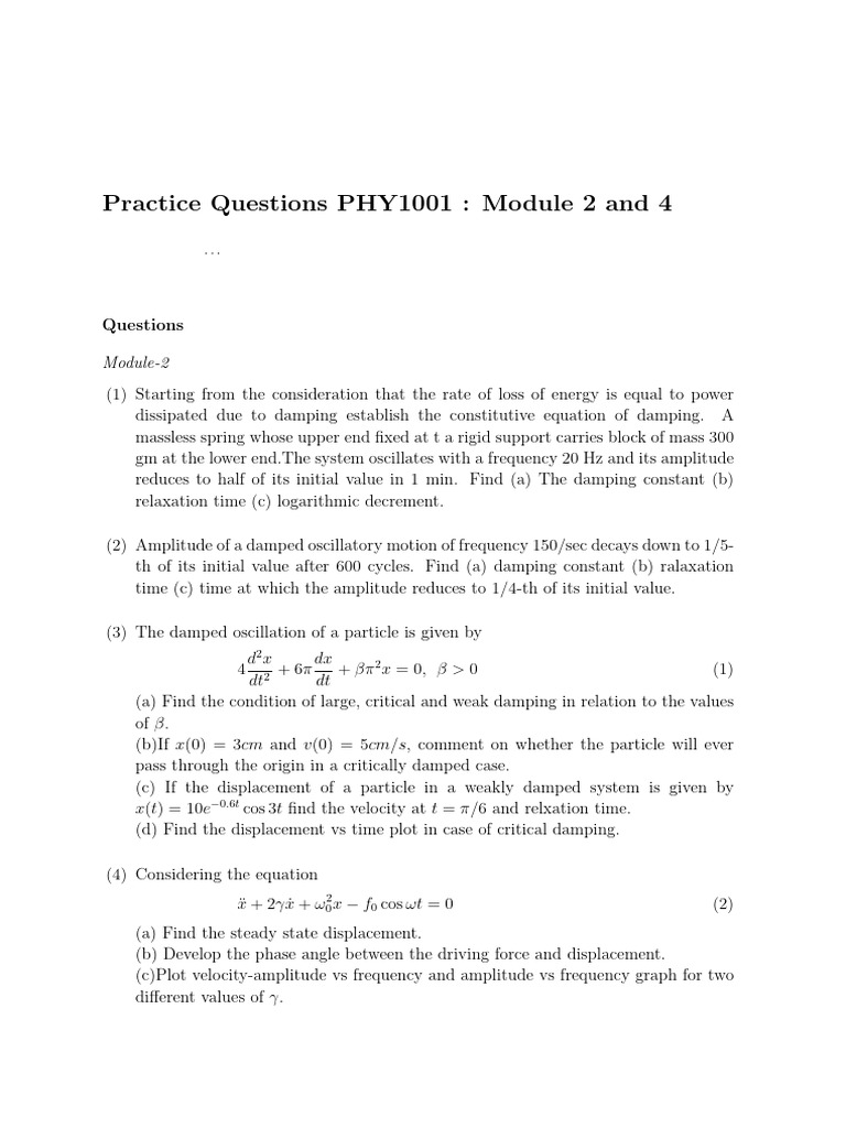 MODULE 2 ND 4 PHYSICS | PDF | Damping | Mathematical Physics