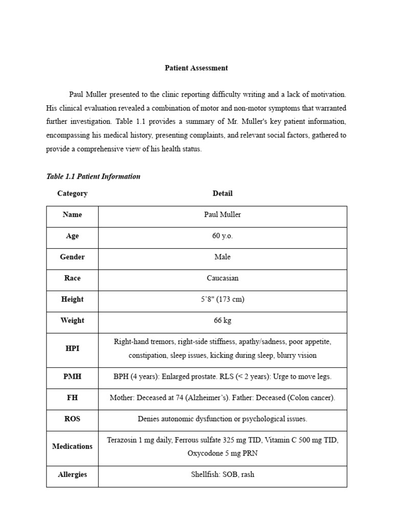 Patient Case Assessment | PDF | Medicine | Human Diseases And Disorders
