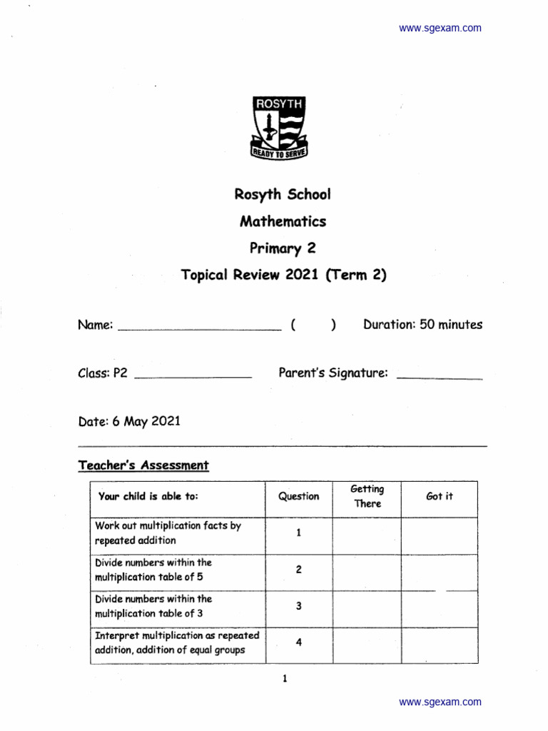 2021 P2 Maths Topical Revision 2 Rosyth 2 | PDF
