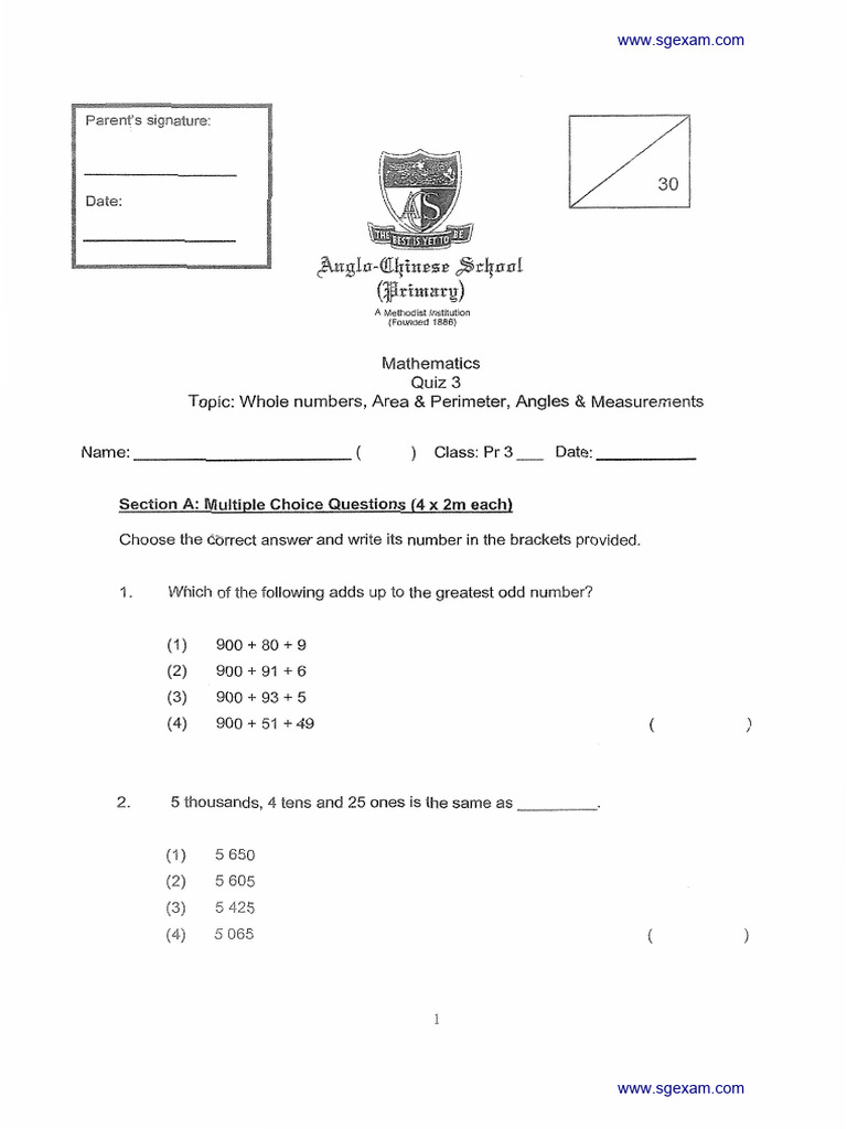 2021 P3 Maths Q3 ACSP | PDF