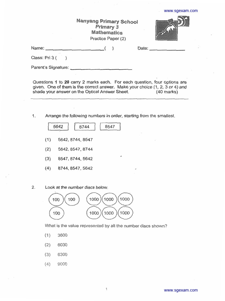 2021-P3-Maths-Practice Paper 2-Nanyang | PDF