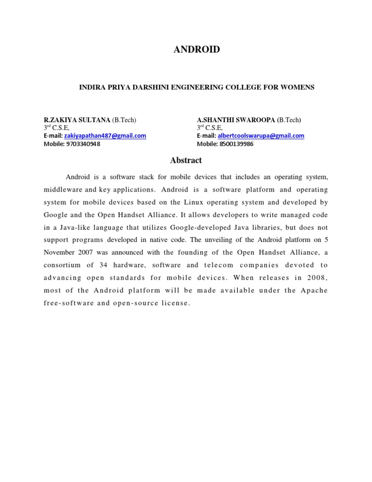 Android: Indira Priya Darshini Engineering College For Womens | PDF