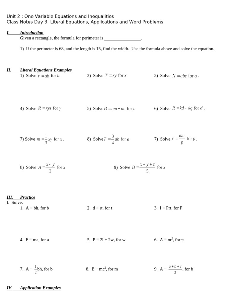 One Variable Equations & Inequalities Notes | PDF | Length | Sphere