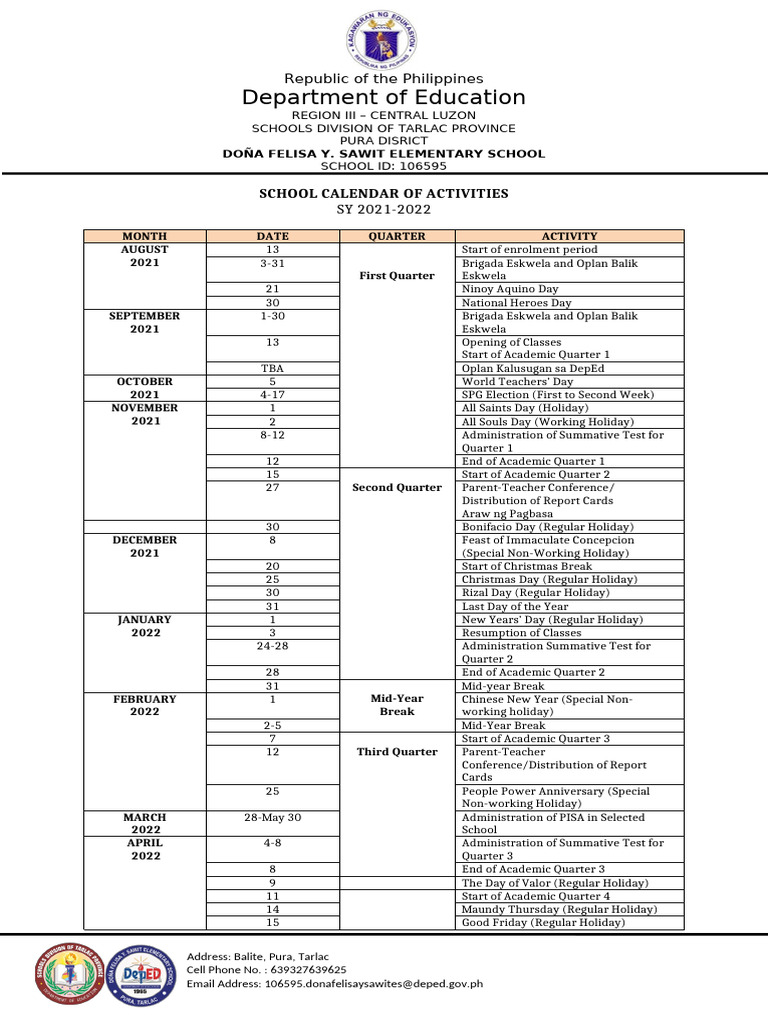 School Calendar 2021-2022 | PDF | Holidays | Philippines