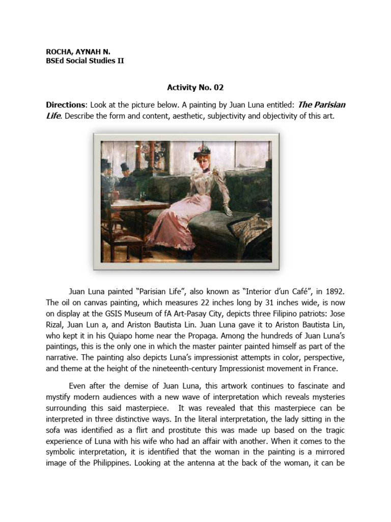Analyzing Juan Luna's "Parisian Life" | PDF | Paintings | The Arts