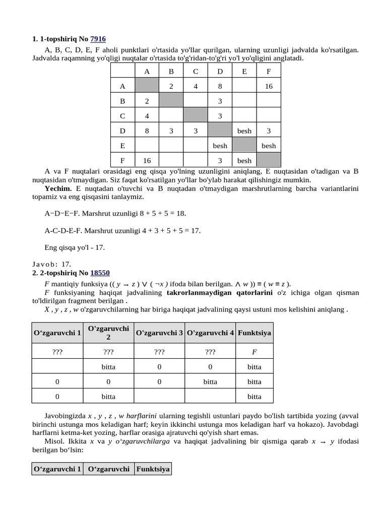 EGE Informatika Masalalar | PDF