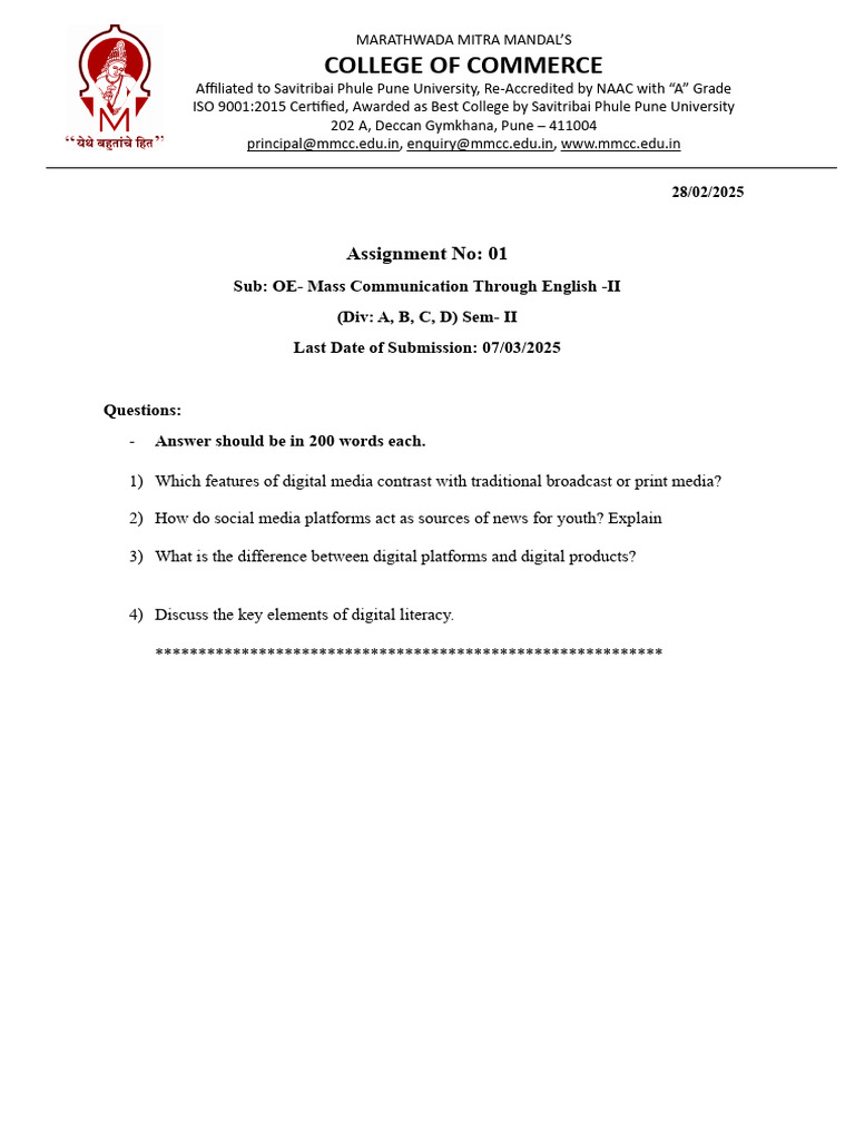 Sem - II OE- Assign No 01 | PDF