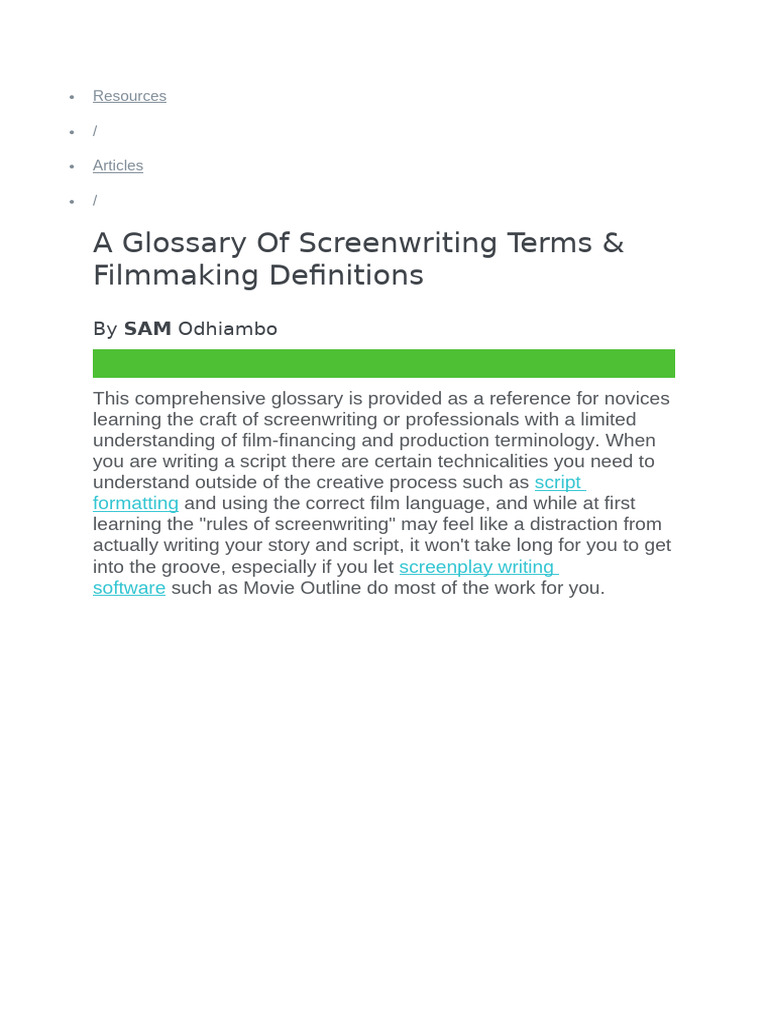 Glossary in Screen Writing | PDF