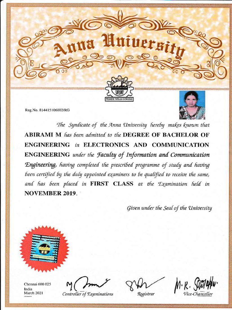 Bachelor of Engineering Certificate | PDF