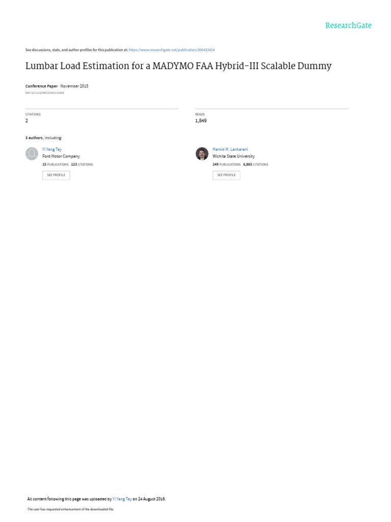LUMBAR LOAD ESTIMATION FOR A MADYMO FAA HYBRID-III SCALABLE | PDF ...