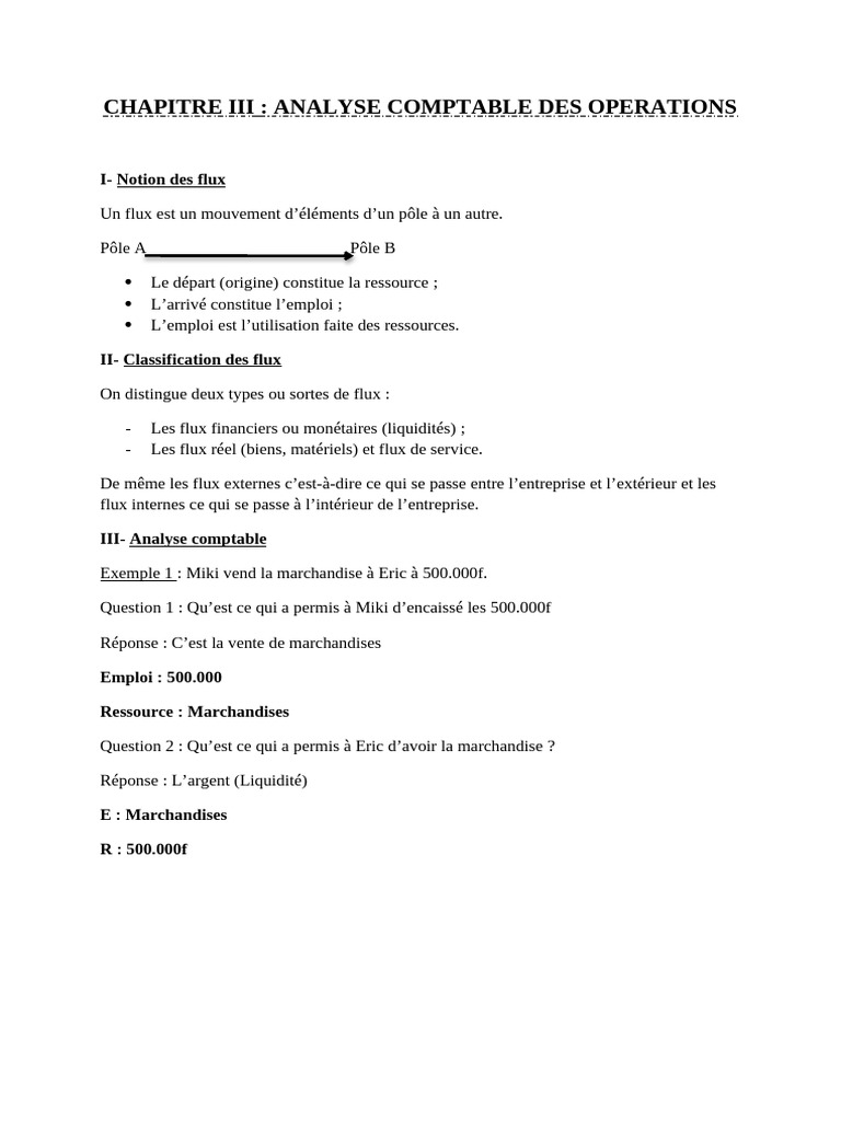 Analyse comptable des flux d'opérations | PDF | Comptabilité analytique ...