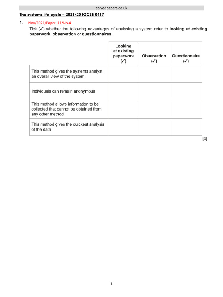 IGCSE Systems Life Cycle Worksheets | PDF