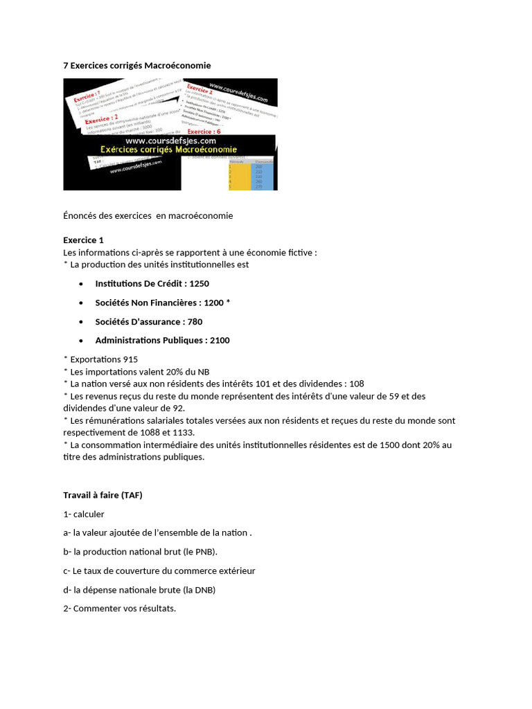 Exercices corrigés de macroéconomie | PDF | Produit intérieur brut | Économie