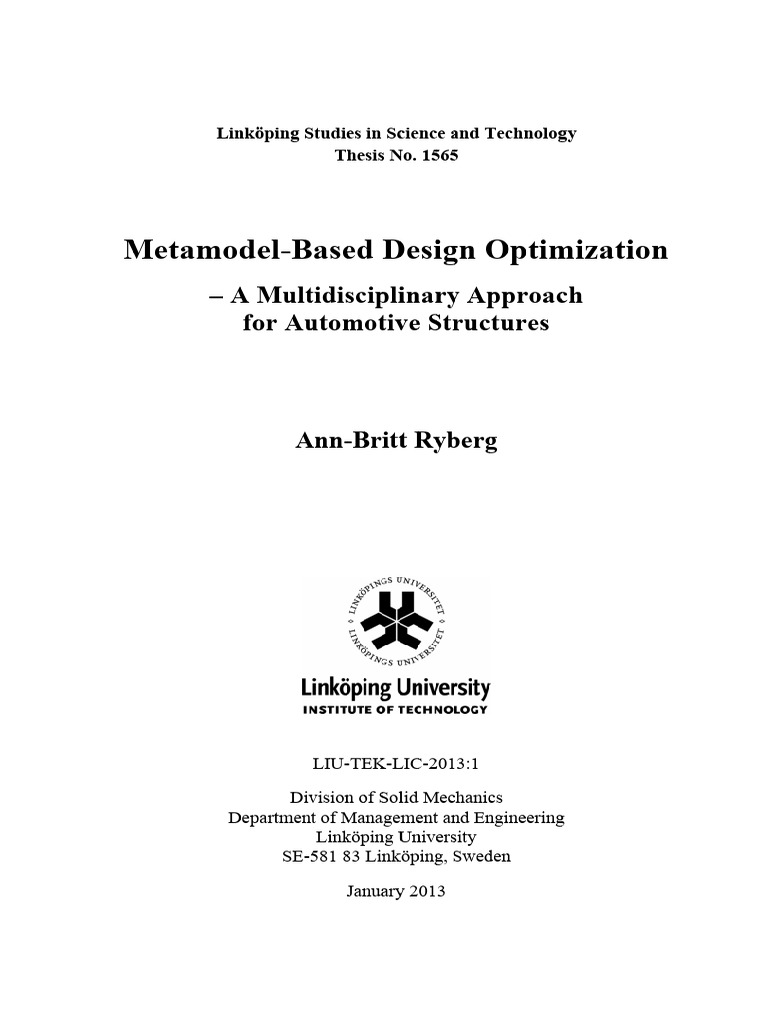 metamodel based design optimization | PDF | Mathematical Optimization | Sensitivity Analysis