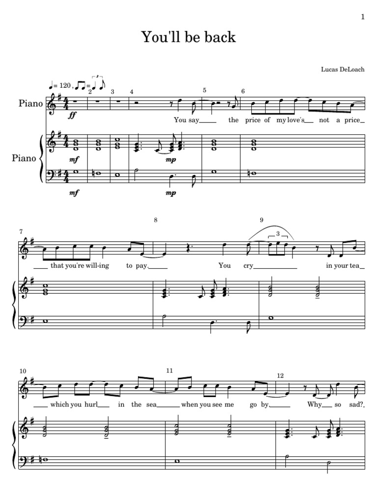 Lyrics to "You'll Be Back" | PDF