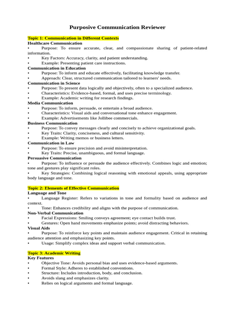 Purposive Communication Reviewer | PDF | Communication | Information