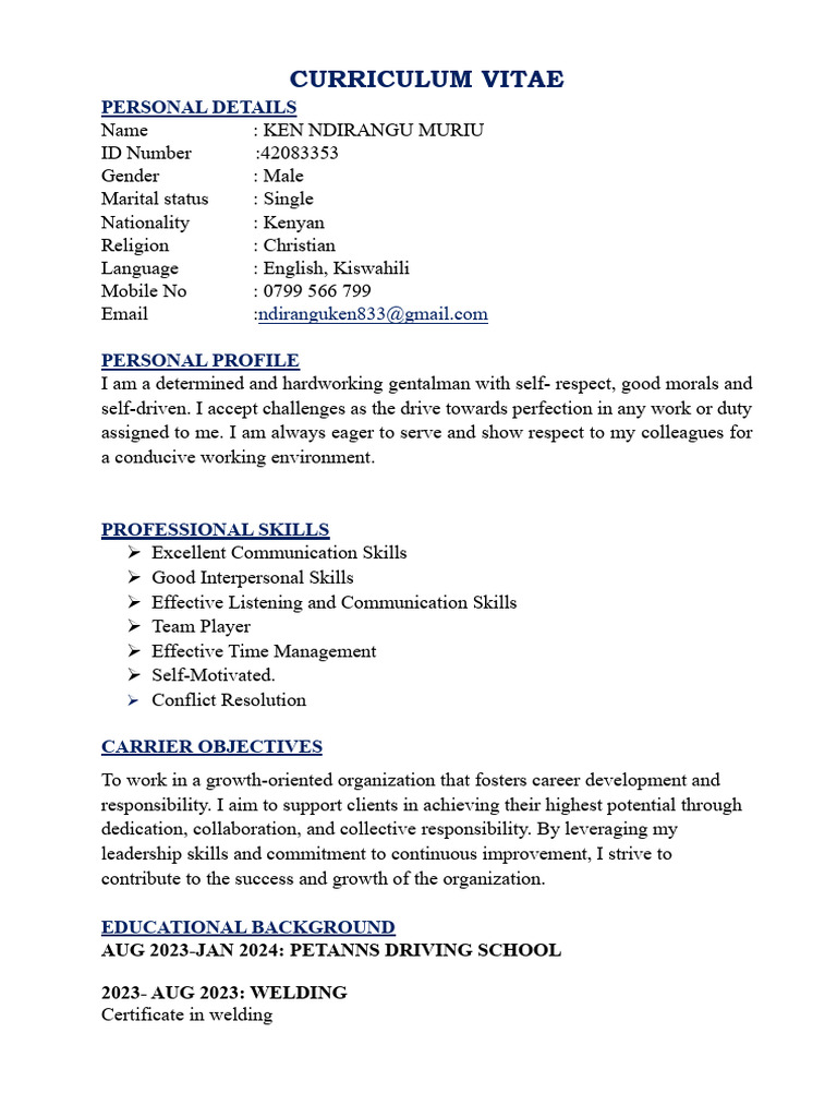 Kenneth Ndirangu's CV Summary | PDF