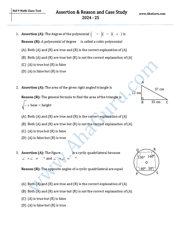 CLT032-9-Math-Assertion and Reason and Case study-5Q-11Jan25 | PDF ...